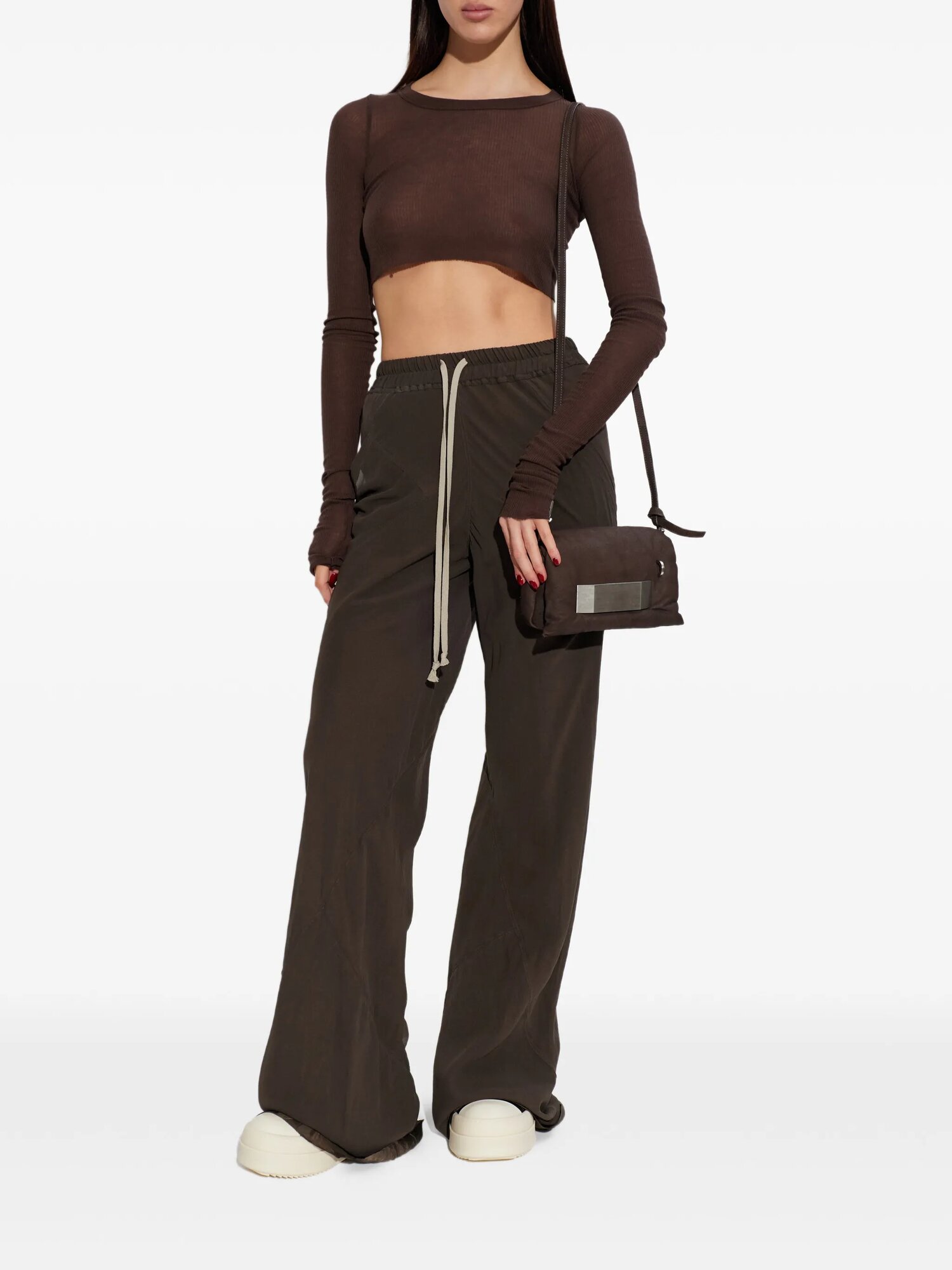 Топ Rick Owens Long-sleeve cropped top, размер 44, коричневый — фото 1