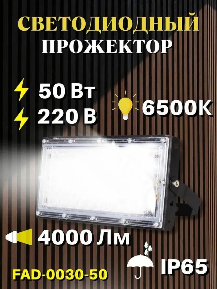 Светодиодный наружный прожектор мощностью 50 Вт/IP65/обычный тип проводки, 220-240 В, черный