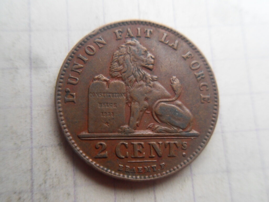 Бельгия 2 сантима, 1912 Надпись на французском - 'ALBERT ROI DES BELGES'