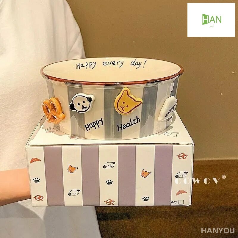 Эксклюзивный белый салатник 780 мл с декором щенки и пуговицы