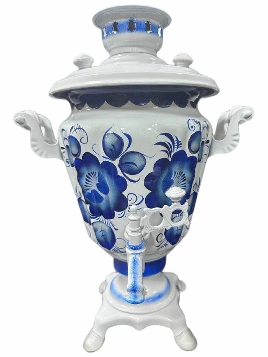 Набор самовар электрический 3 литра с художественной росписью "Гжель", с автоматическим отключением при закипании