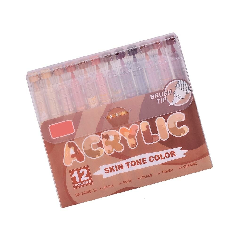 12шт Жидкий акриловый маркер 12 Цветов Акриловая краска Ручка Кисть Маркер для рисования