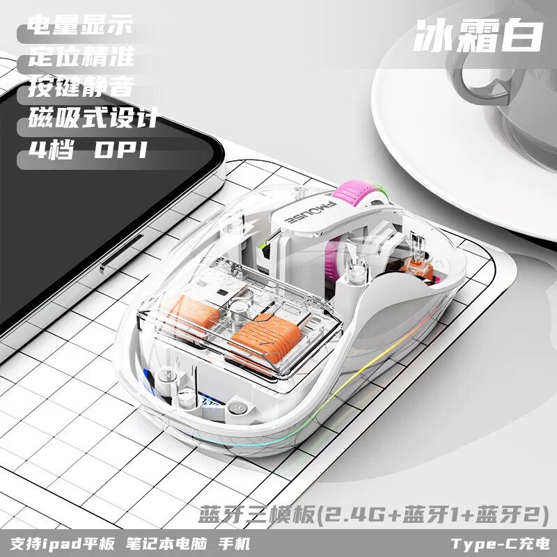 Беспроводная мышь с зарядкой Type-C, бесшумная, Bluetooth, для дома и офиса, портативная, для компьютера, прозрачная, с