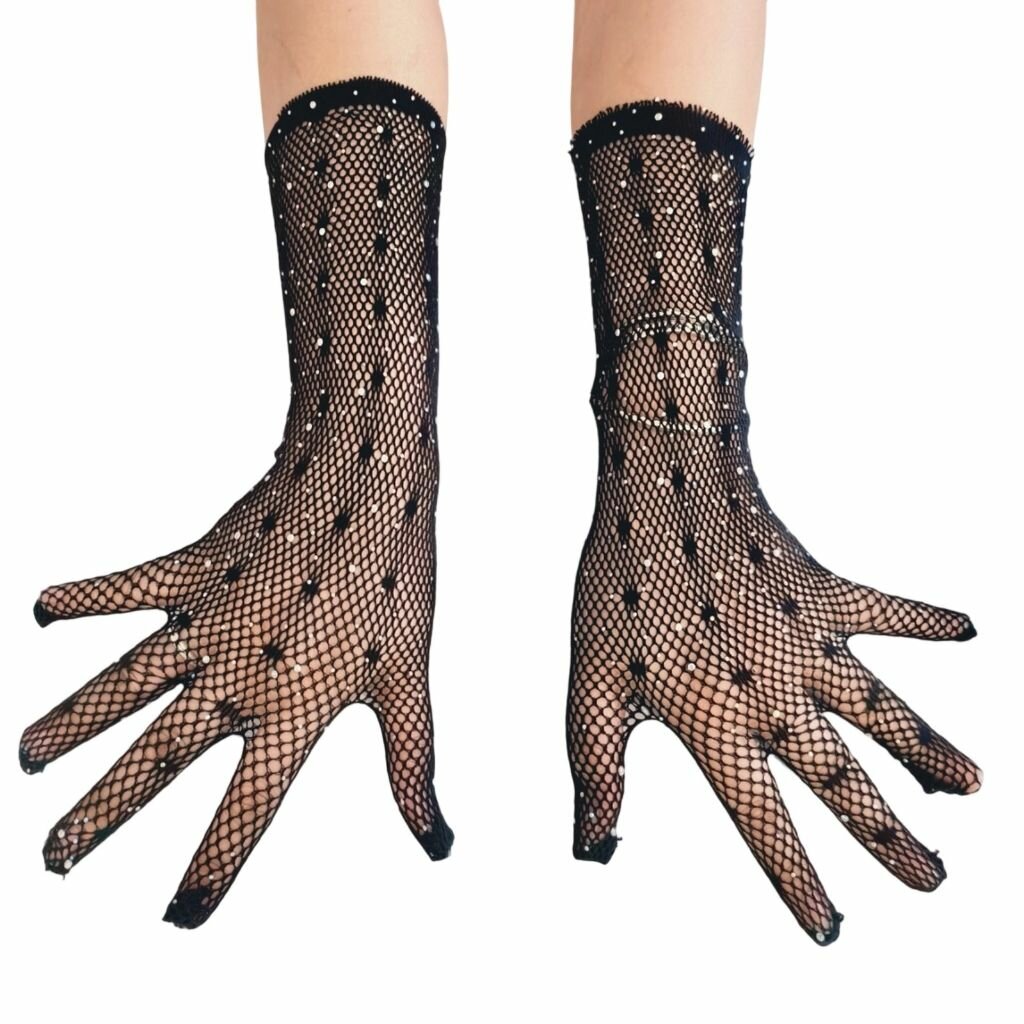 Кружевные ажурные перчатки для банджи-джампинга с черными бриллиантами