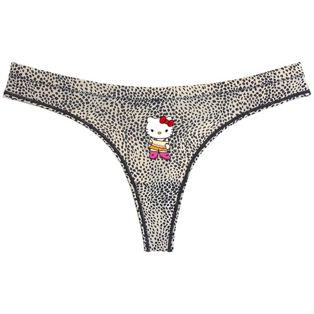 Сексуальные трусики Sanrio Hello Kitty с леопардовым принтом, быстросохнущие, легкие, бесшовные стринги, милый подарок на день рождения.