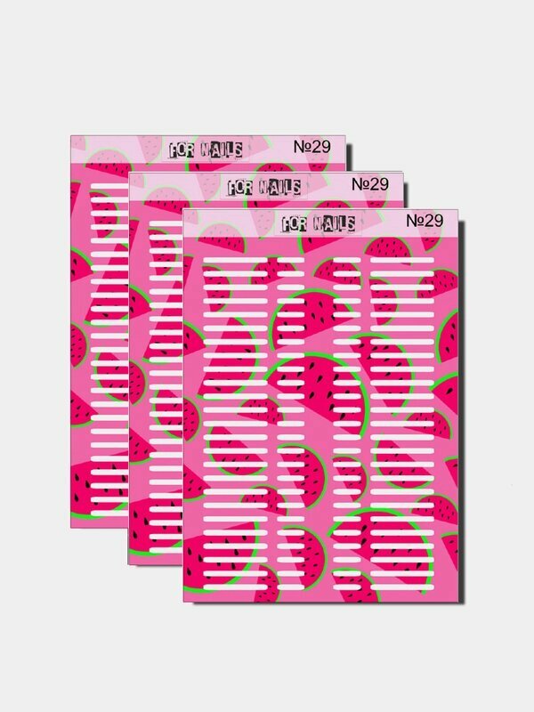 Наклейки на типсы ForNails 29 "Арбуз", 3 листа, 150 штук