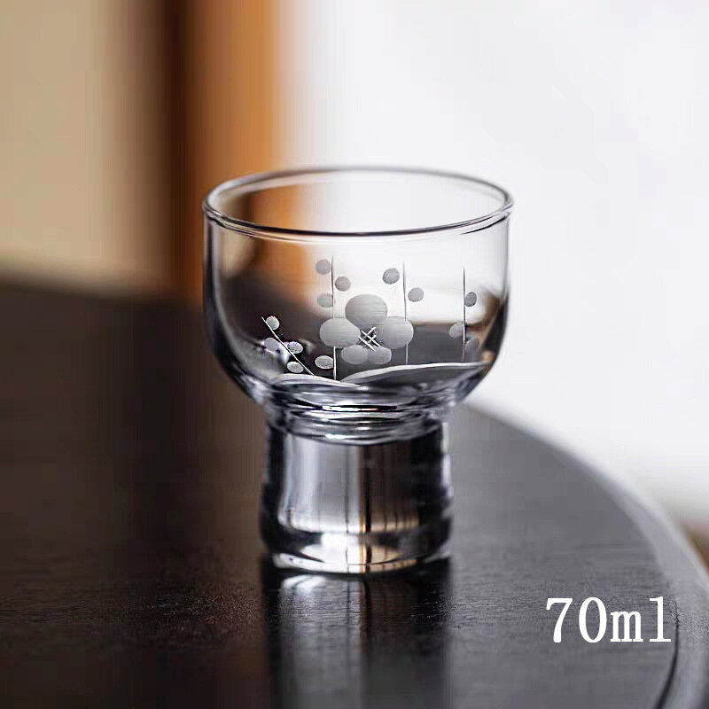 Японская стеклянная чашка для саке Mount Fuji, ручная работа, чашка Kiriko, слива, бамбук, японский стиль, маленькая чашка, дизайн Sori Yanagi, деревянная коробка