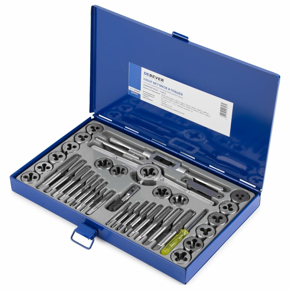 Набор метчиков и плашек Debever Machining Solutions М3 -12, 4-40 - 1/8NPT27, 60 предметов, метр/дюйм резьба DB-S-TD5060