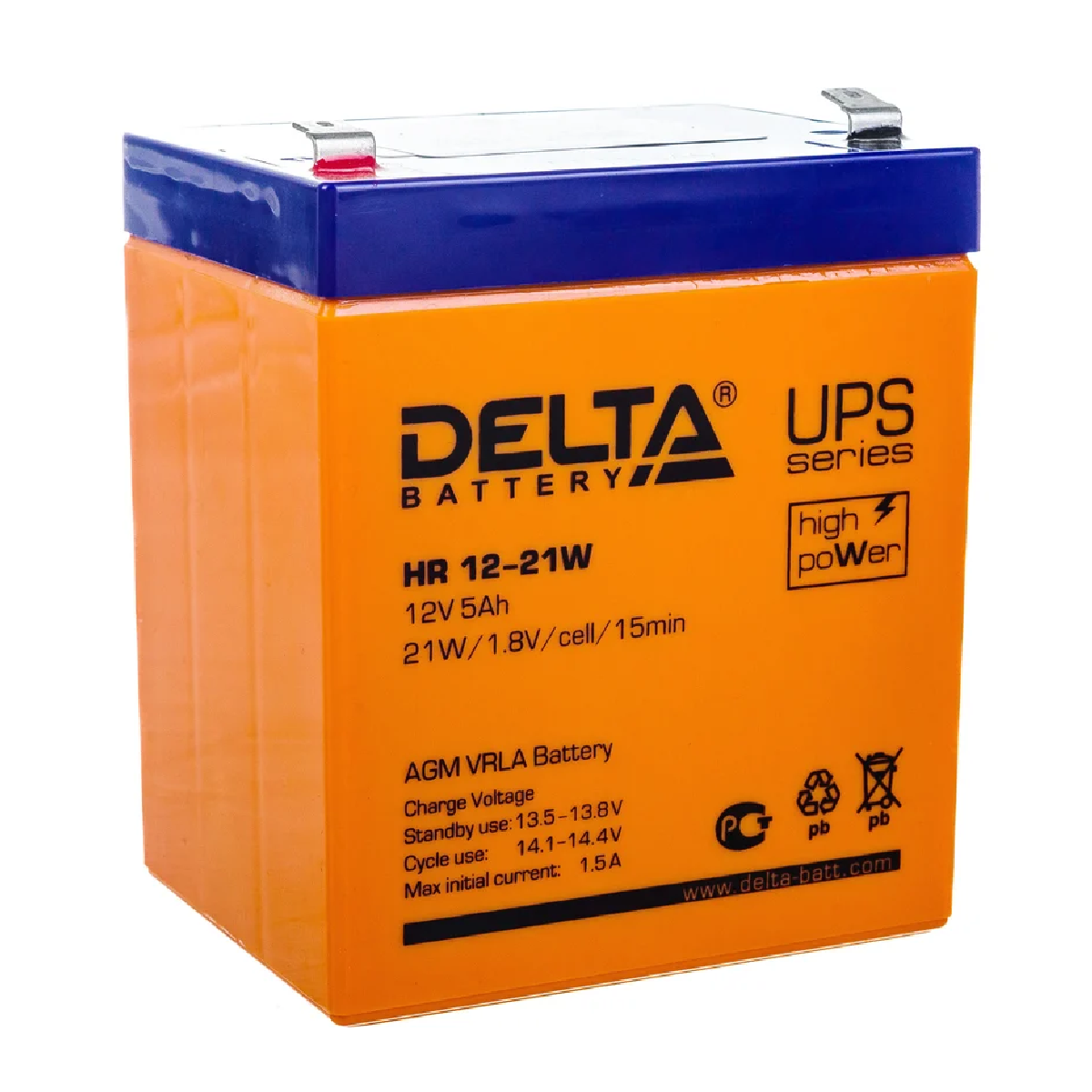 Аккумуляторная батарея Delta HR 12-21W (5Ач), AGM, 12 В, оранжевый/синий