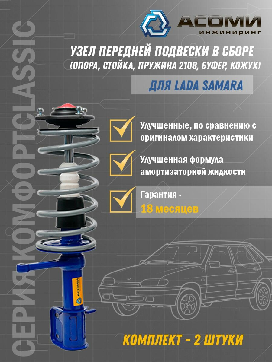 Комплект стоек гидравлических (масло) передней подвески серии Comfort CLASSIC в сборе ВАЗ/ лада 2108; 2109; 21099/ LADA Samara 2113; 2114; 2115 ( опоры, стойки, пружины, буфер, кожух)