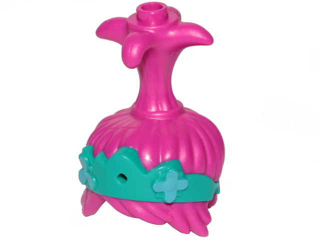 Minifigure, Hair Trolls with High Ponytail and Dark Turquoise Headband Pattern, 65471pb01 Magenta U
