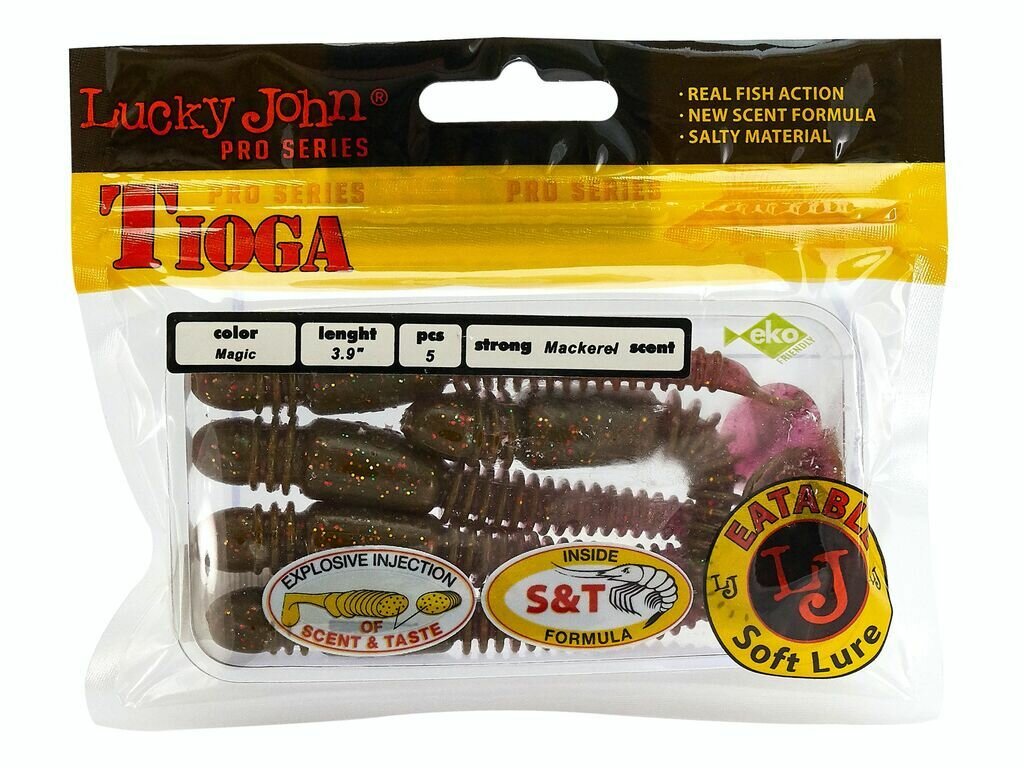 Виброхвосты "съедобные" Lucky John Pro Series TIOGA 3.9in (10 см), цвет S14, 5 шт. / силиконовые приманки для рыбалки