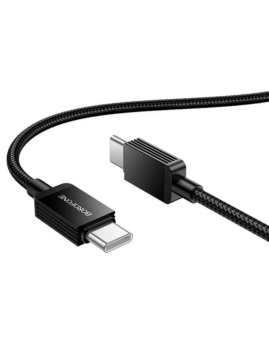 Кабель плетеный Borofone BX120 Type-C to Type-C, 60W, 3А, 1 метр, черный / провод с быстрой зарядкой для Android, iPhone с USB-C (15, 16, 17)