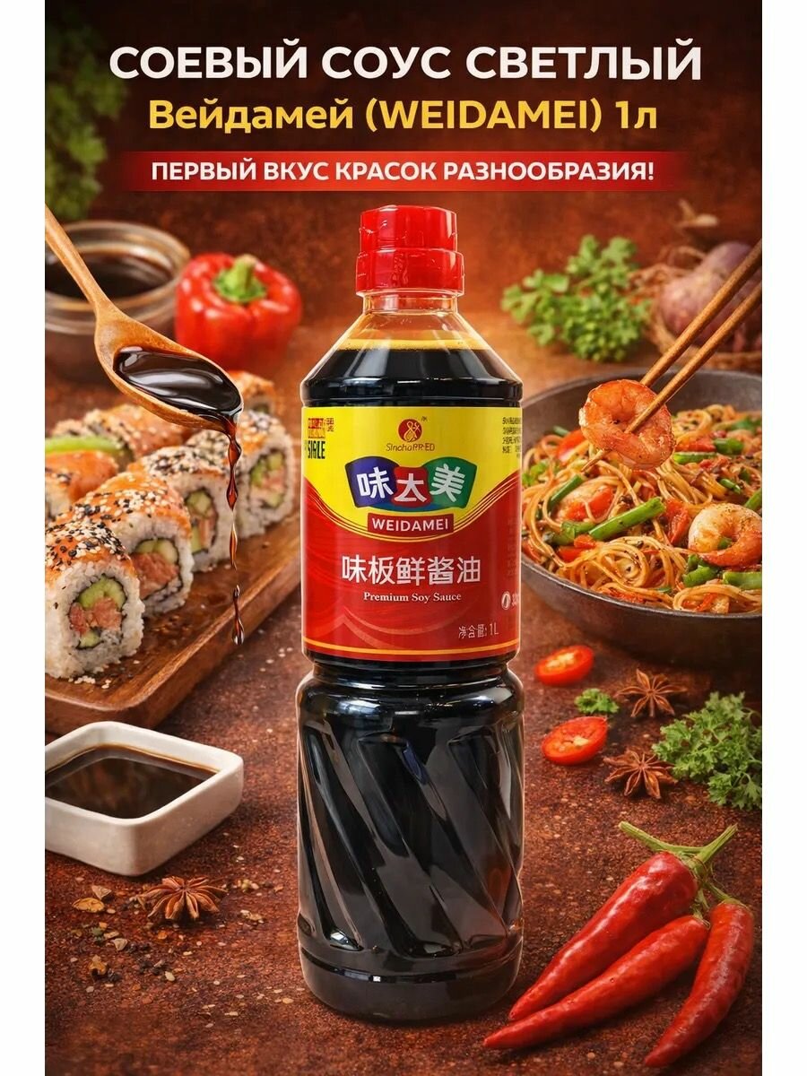 Китайский соевый соус светлый Вейдамей (CRYSTAL SUGAR SOY SAUCE WEIDAMEI) 1л