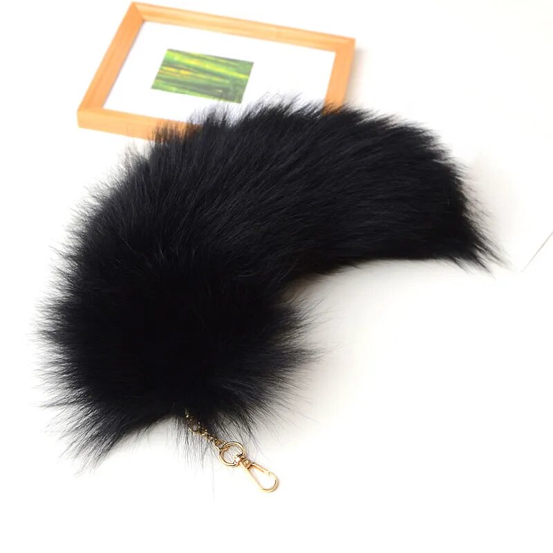 Брелок Хвост лиса фурри 40 см, натурального меха на карабине для сумки, рюкзака, косплей-HDJ-CJ1005