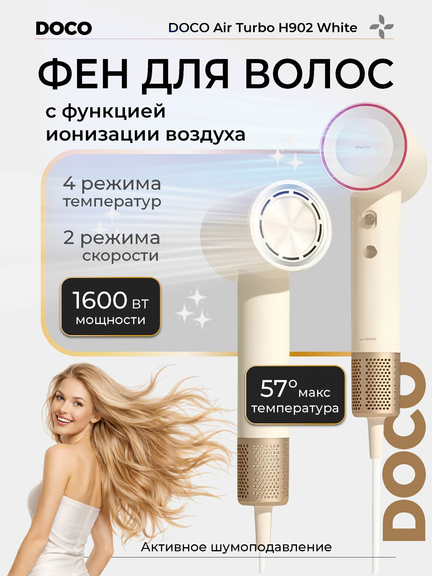 Фен для волос DOCO Air Turbo H902 White