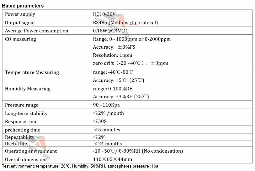 Датчик CO CWT-CO Modbus RS485 CWT-CO-1K-S-D — фото 1