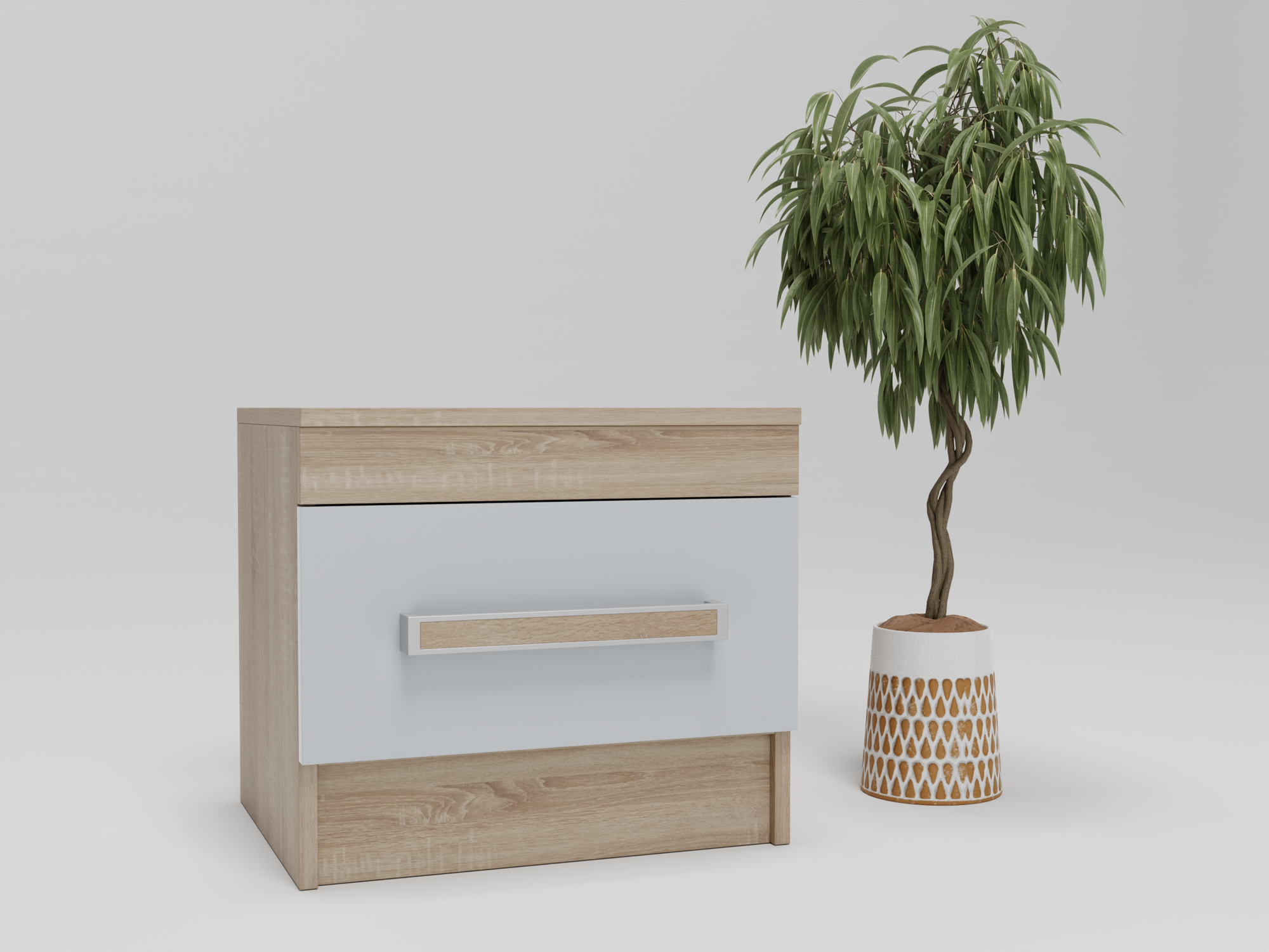 Тумба прикроватная NORD мебель "Домино", дуб сонома, белый, 1 ящик