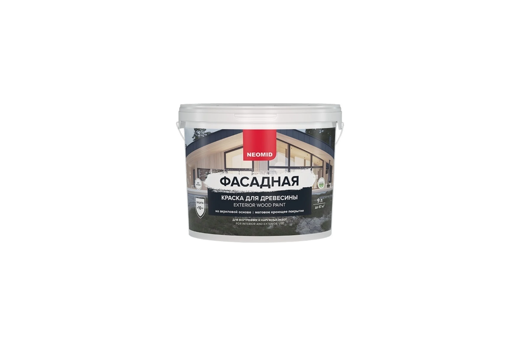 Краска Фасадная для Древесины Neomid Exterior Wood Paint 9л Халва Эластичная, Акриловая, Матовая, Кроющая для Наружных и Внутренних Работ / Неомид Профи.