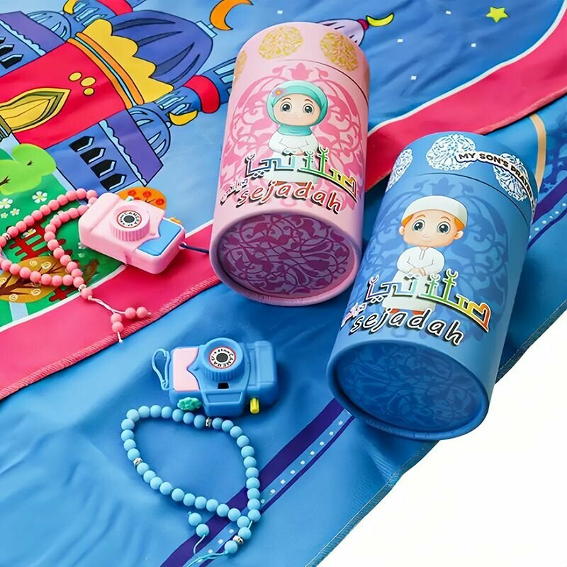 Детский мусульманский коврик для молитвы, подарочный набор,4 в 1,90х50 см