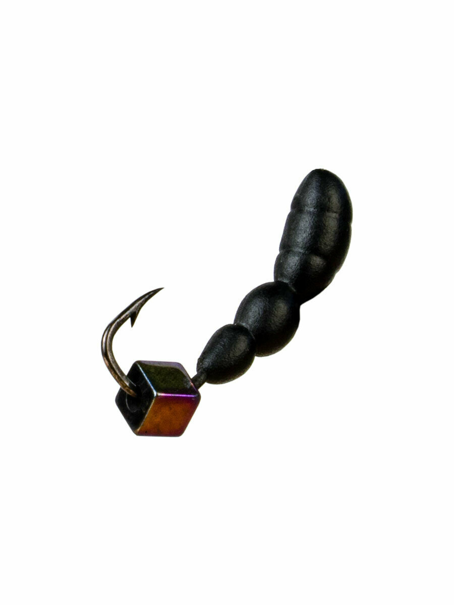 Мормышка безнасадочная (безмотылка) для летней и зимней рыбалки Лесной Муравей "Левша-НН", 0,38 г, кубик "бензин", крючок Kumho №16, чёрный / 3 шт.