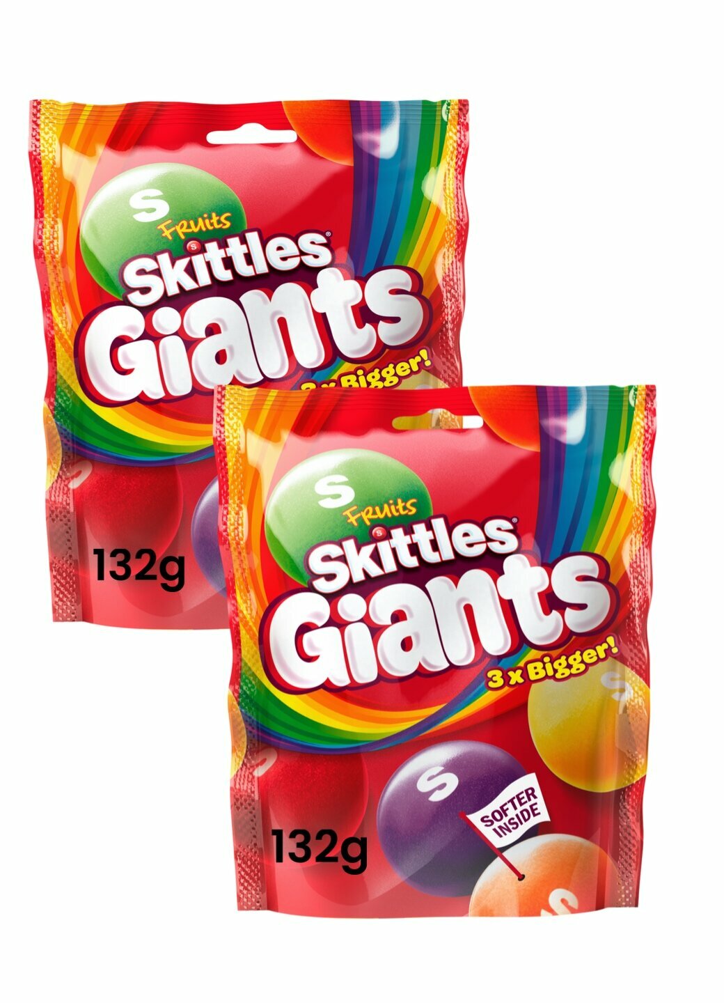 Драже конфеты жевательные Skittles Giants Chewy Fruit Sweets / Скитлс Гигантские, 132гр х 2 шт