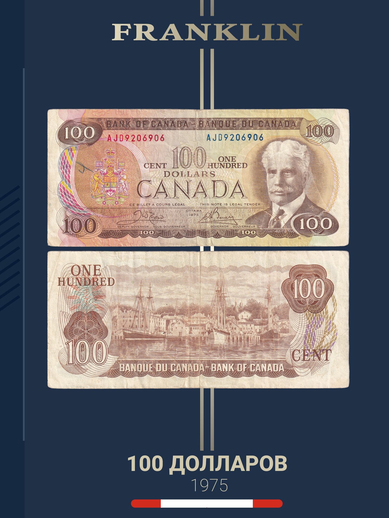 Банкнота Канада 100 долларов 1975 год (F) Pick 91b