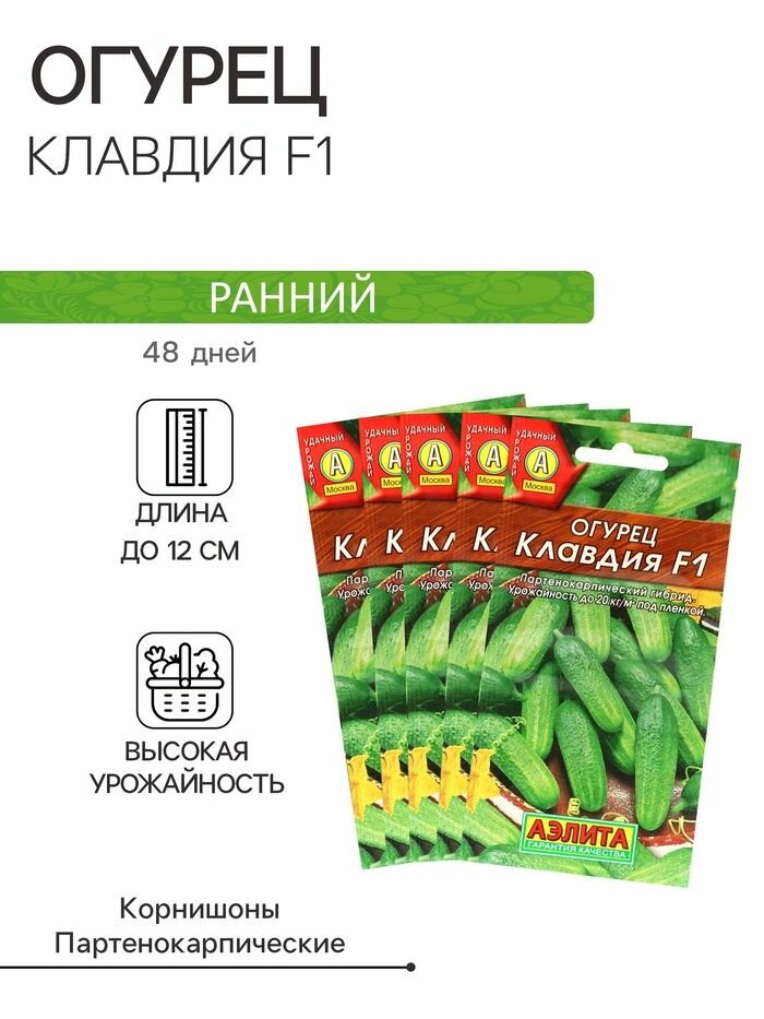 Семена Огурец Клавдия , F1, раннеспелый, партенокарпический, набор 5 шт, Мой выбор