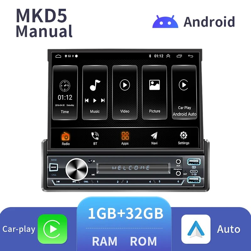 Автомагнитола Android 1Din 7" IPS 1G+32G Carplay Auto