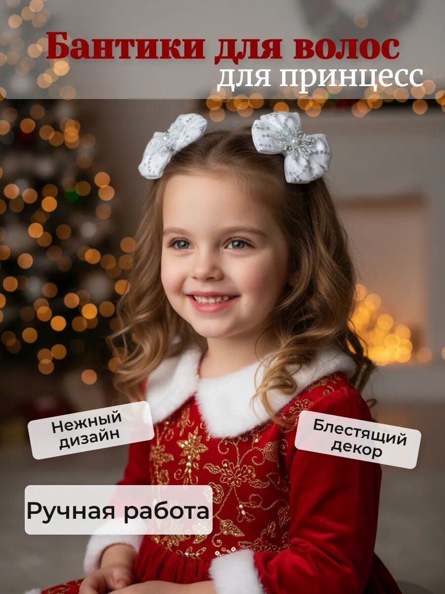 Бантики для волос Арт и Дизайн "Снежинки", текстиль, с фигурками, белые, 60 г