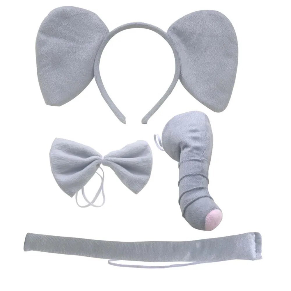 Набор аксессуаров для костюма слона: повязка на голову с ушами, хобот, бабочка и хвост для вечеринок и фестивалей