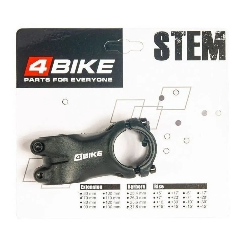 Вынос руля 4BIKE TDS-C301, длина 75 мм, диаметр 31.8 мм, угол +6°, алюминиевый, чёрный