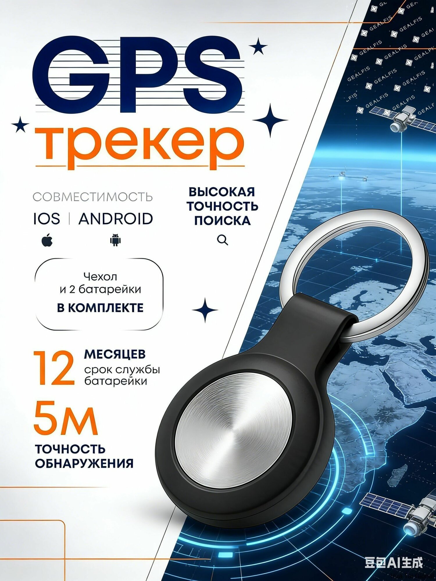 Подвеска для ошейника домашнего животного черное GPS - трекер маячок слежения для Android и iOS
