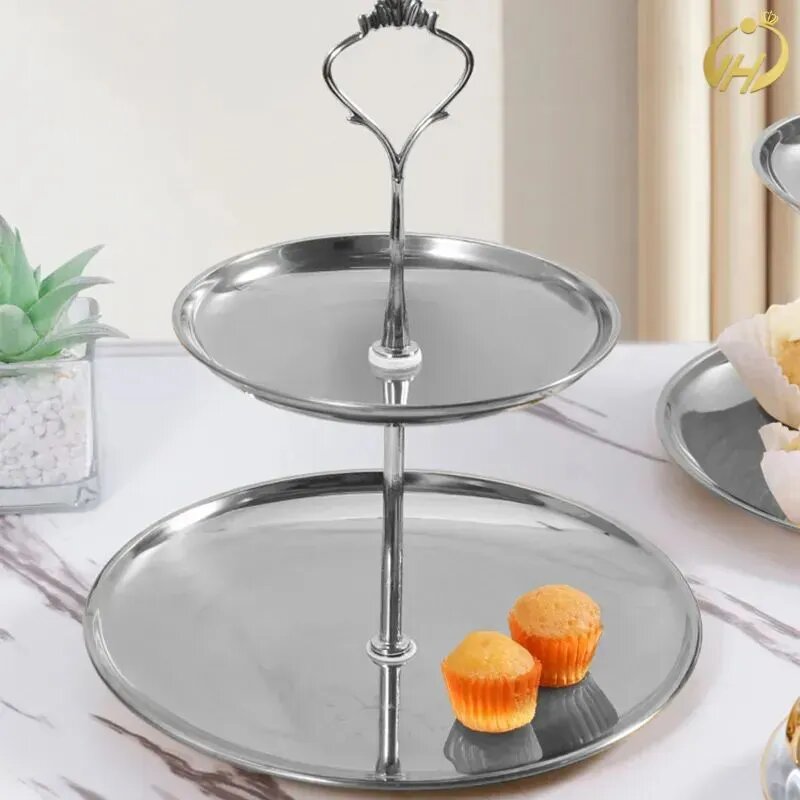 Двухъярусный сервировочный поднос из нержавеющей стали для десертов и капкейков