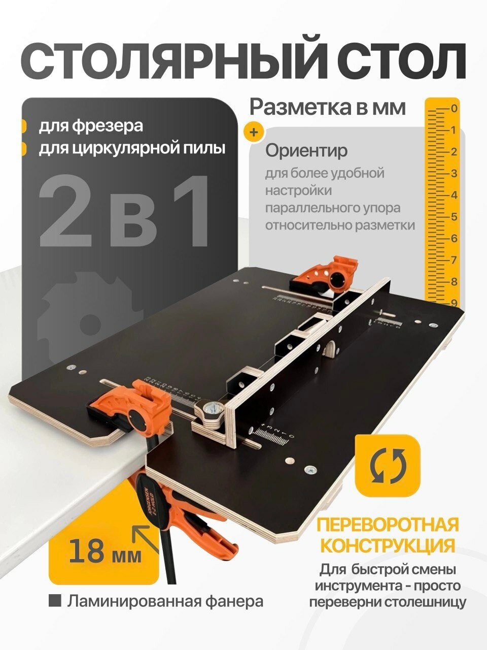 Стол с разметкой для фрезера и циркулярной пилы. Верстак складной