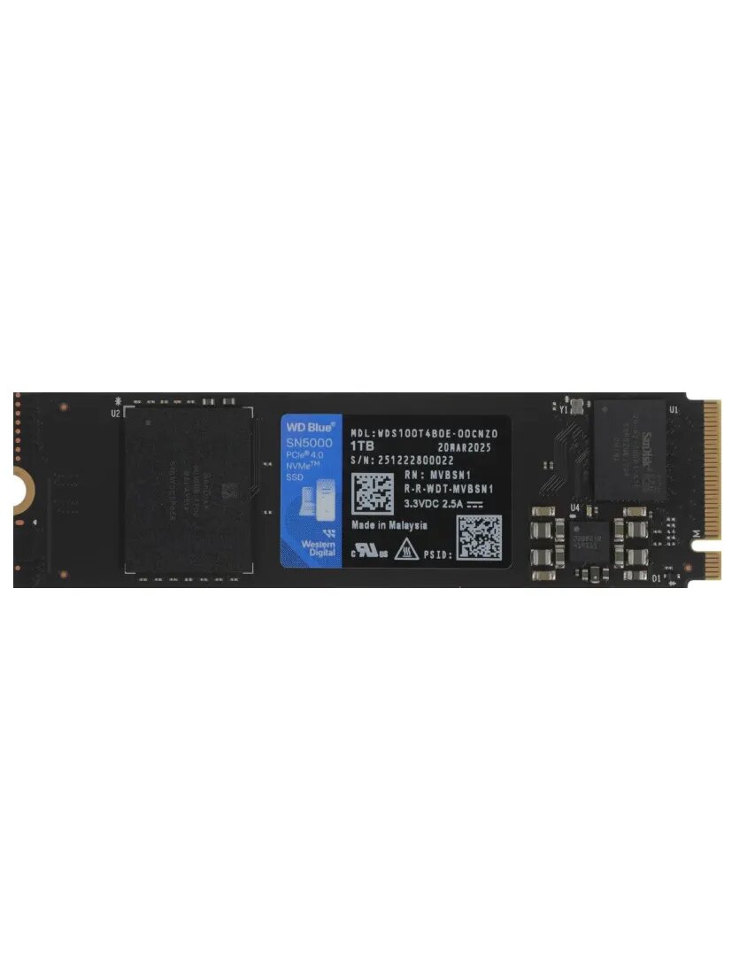 Накопитель SSD Western Digital Blue SN5100 М.2 2280, 1000ГБ, 3D NAND, QLC, PCIe 4.0 x4