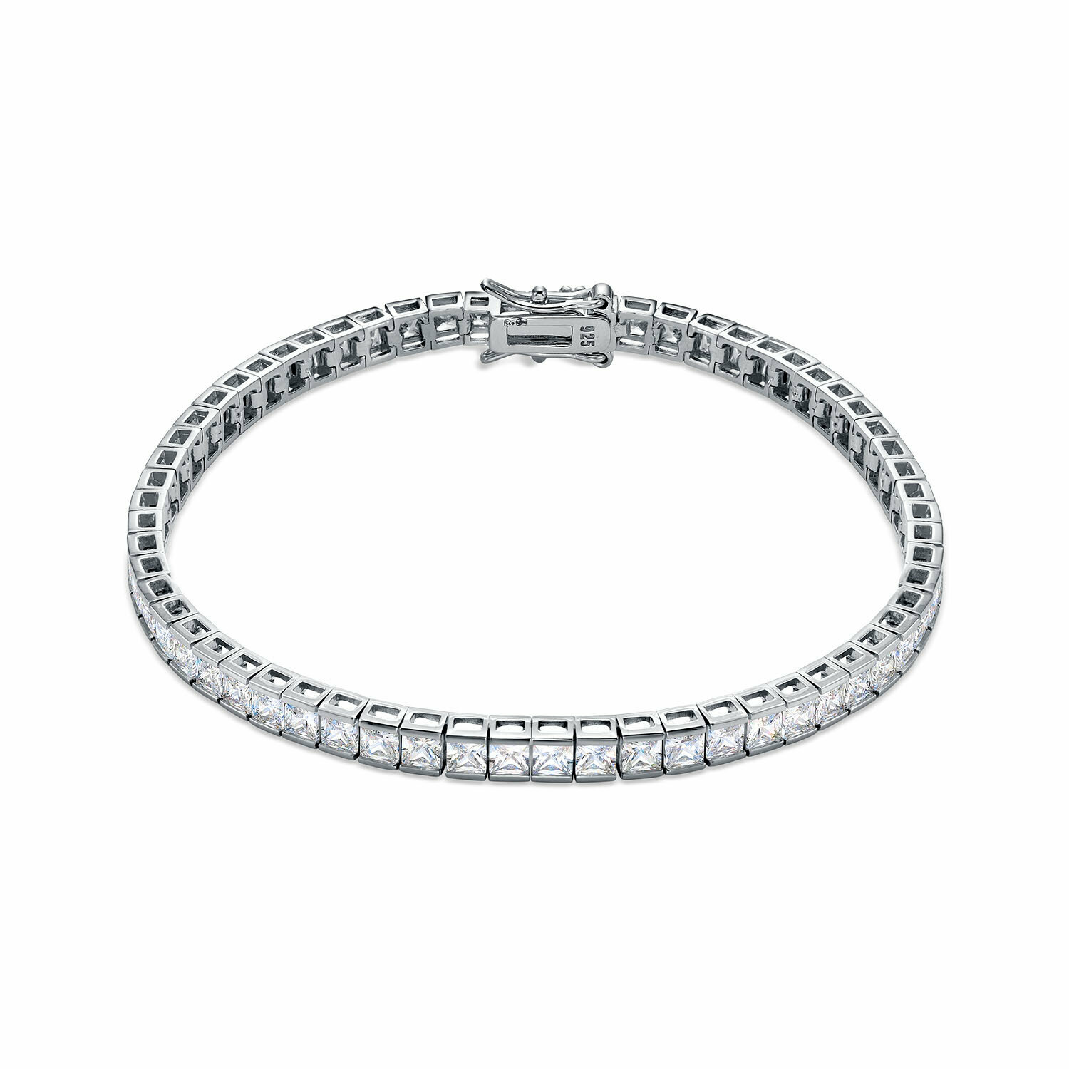 Браслет-цепочка, серебро, 925 проба, родирование, фианит