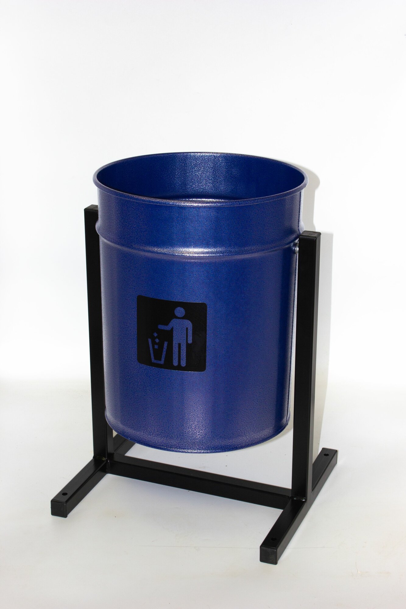 Урна Т металлическая уличная круглая с квадратными ножками синий металлик