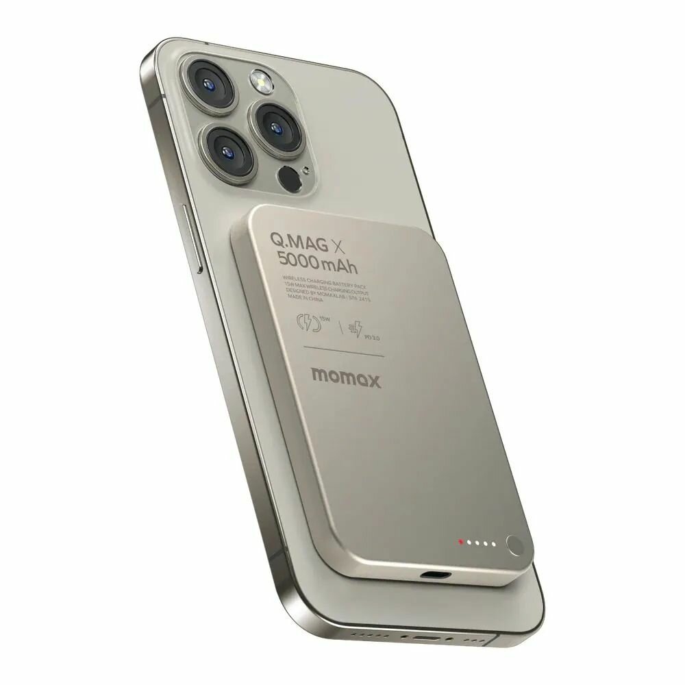 Магнитный повербанк для iPhone 5000 mAh MOMAX / Портативная беспроводная быстрая зарядка 15W / Powerbank для телефона, магнитный внешний аккумулятор на айфон