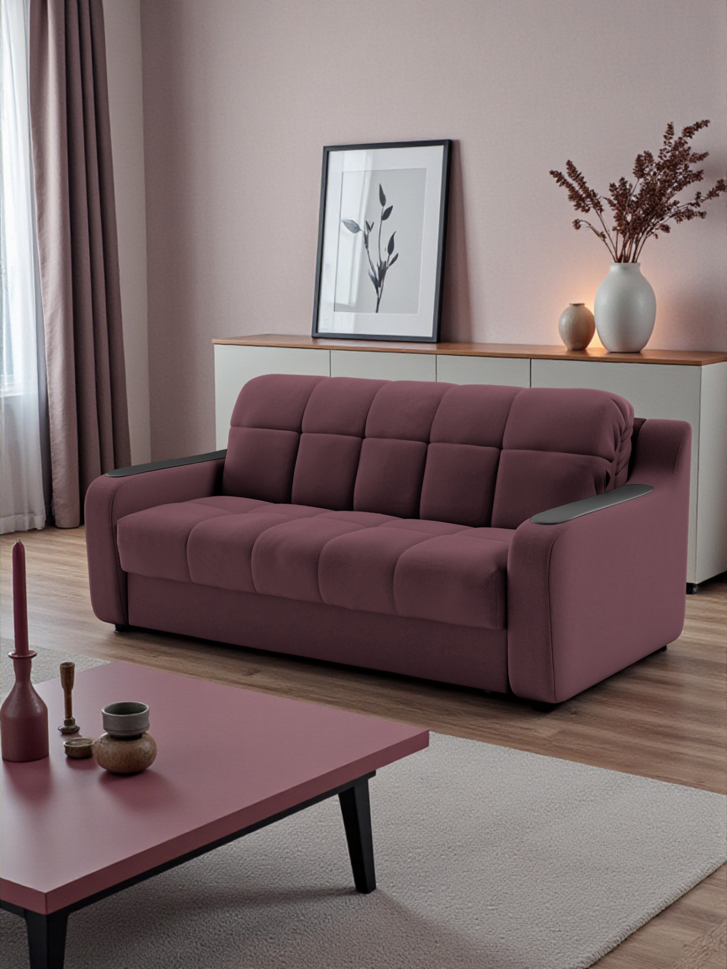 Диван Глория Лайт Velutto 15 NOW 189x105x88 см, бордовый Велютто, аккордеон Фиеста
