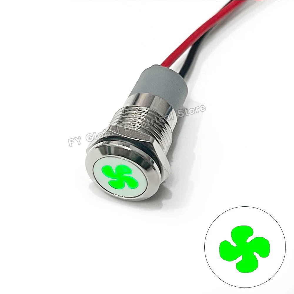 Светодиодный индикатор FENGYIELE 8/12/14 мм серебристый 12/24В 14MM Indicator light, Custom 16 Green