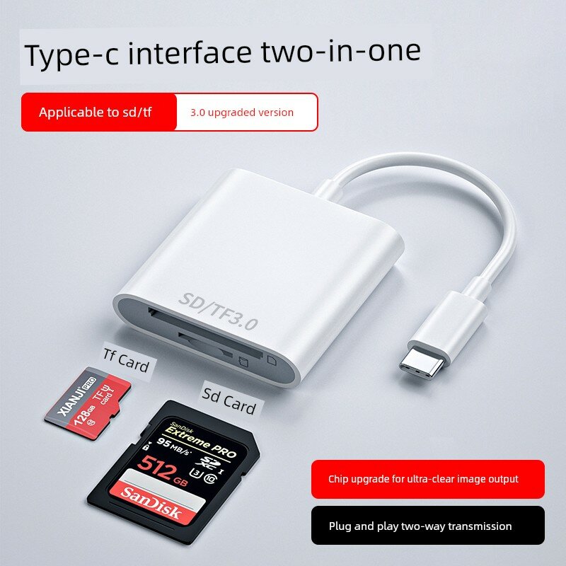 USB 2.0/3.0 адаптер Type-C с ускорением в 3 раза для SD-карт, подключение без настроек, компактный дизайн для iPhone и