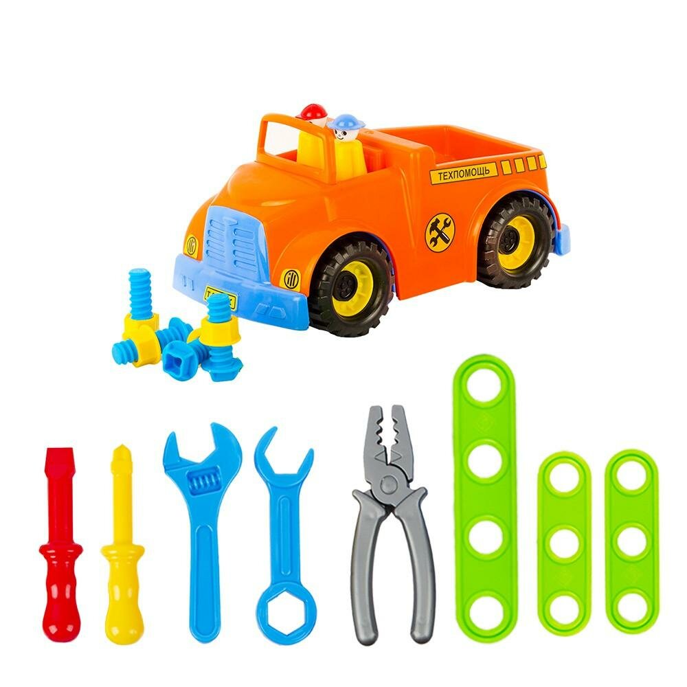 Конструктор «Техпомощь» для детей, 19 деталей: машинка, инструменты, фигурки, пластик