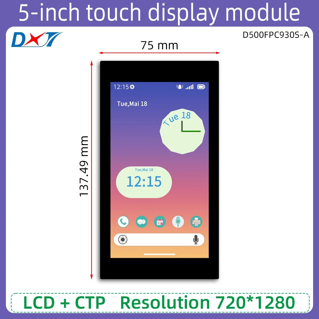 5-дюймовый сенсорный ЖК-экран с разрешением 720*1280 Интерфейс MIPI с емкостным сенсорным экраном FT5446U ST7703 Малый размер экрана TFT LCD
