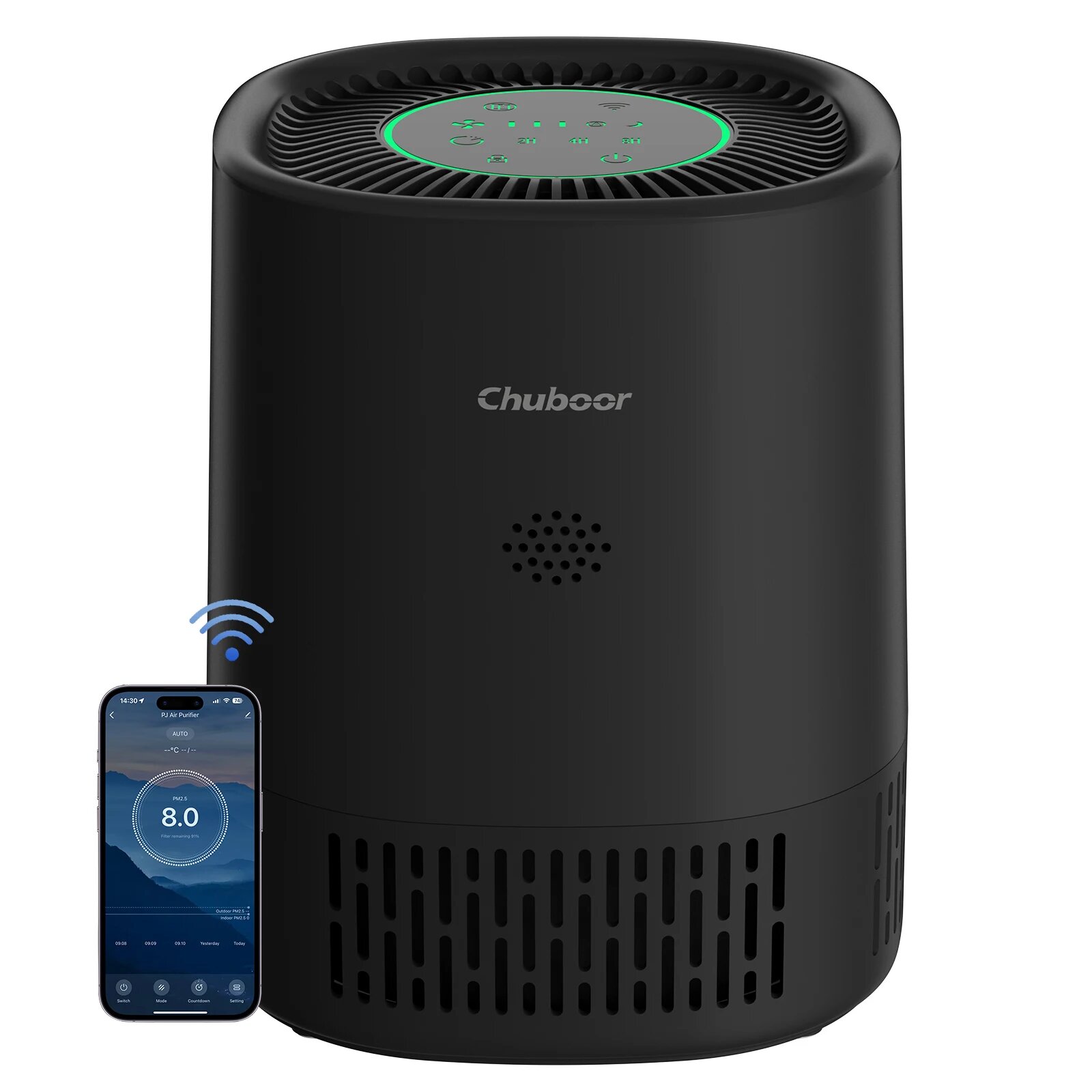 Чистильник воздуха Chuboor PJ07 для домашних животных с фильтром H13 Hepa. Поддерживает управление через приложение с Wi-Fi. Эффективно удаляет шерсть животных, запахи, пыль и сажу-wifi