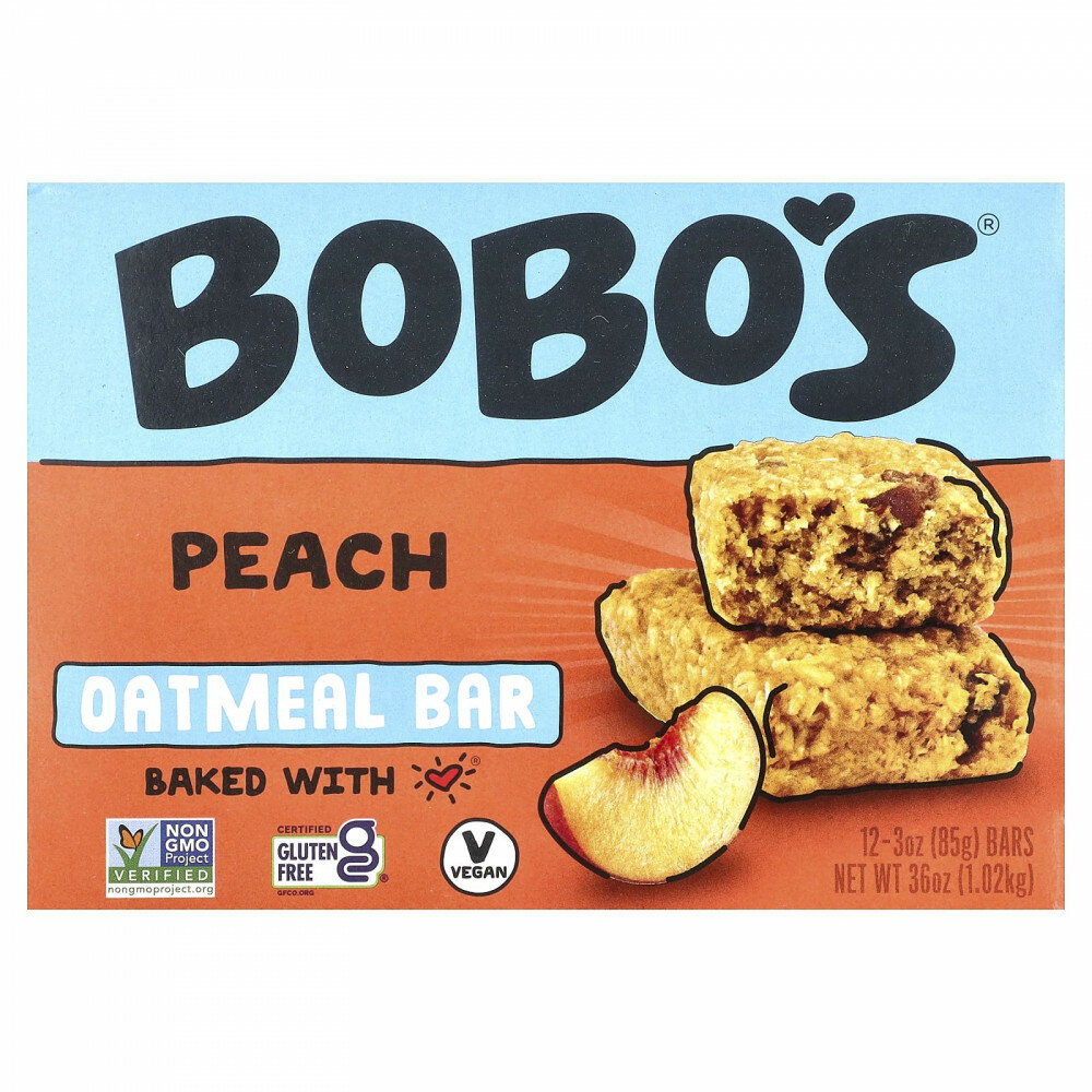 Bobo's Oat Bars, Овсяные батончики с персиком, 12 батончиков, 85 г (3 унции)