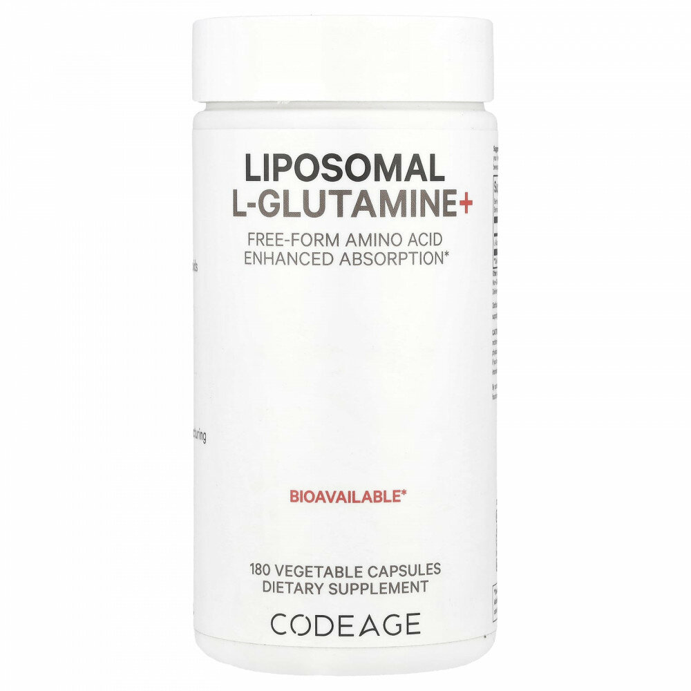 Codeage, липосомальный L-глютамин+, 180 растительных капсул (500 мг в 1 капсуле)