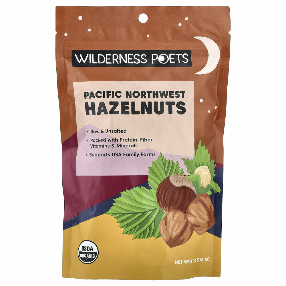 Wilderness Poets, органический фундук с северо-запада тихоокеанского региона, несоленый, 226 г (8 унций)