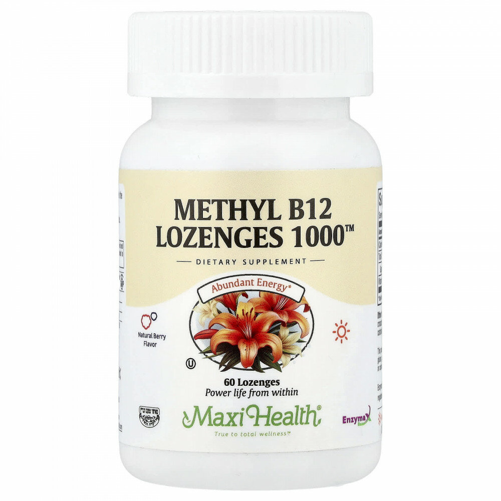 Maxi Health, Methyl B12, пастилки 1000™, натуральные ягоды, 60 пастилок (1000 мкг в 1 пастилке)