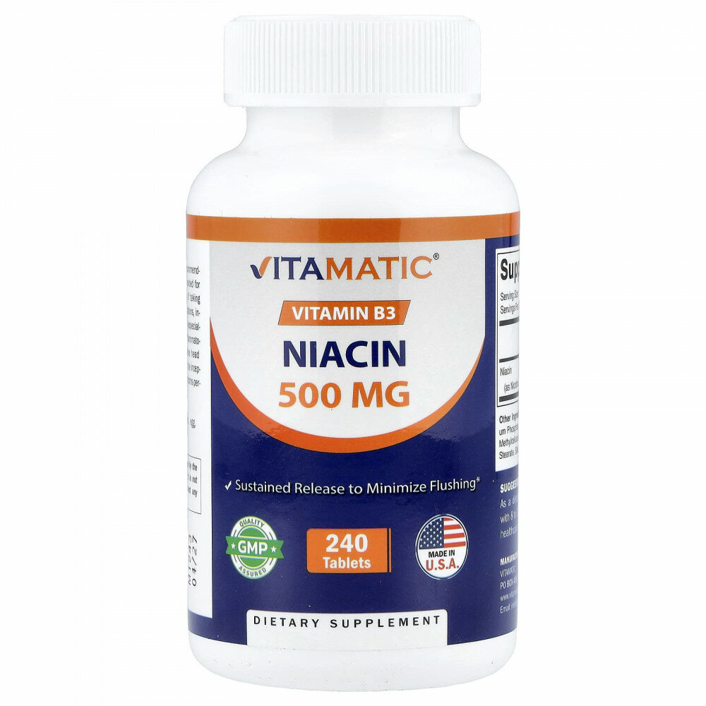 Vitamatic, ниацин, 500 мг, 240 таблеток